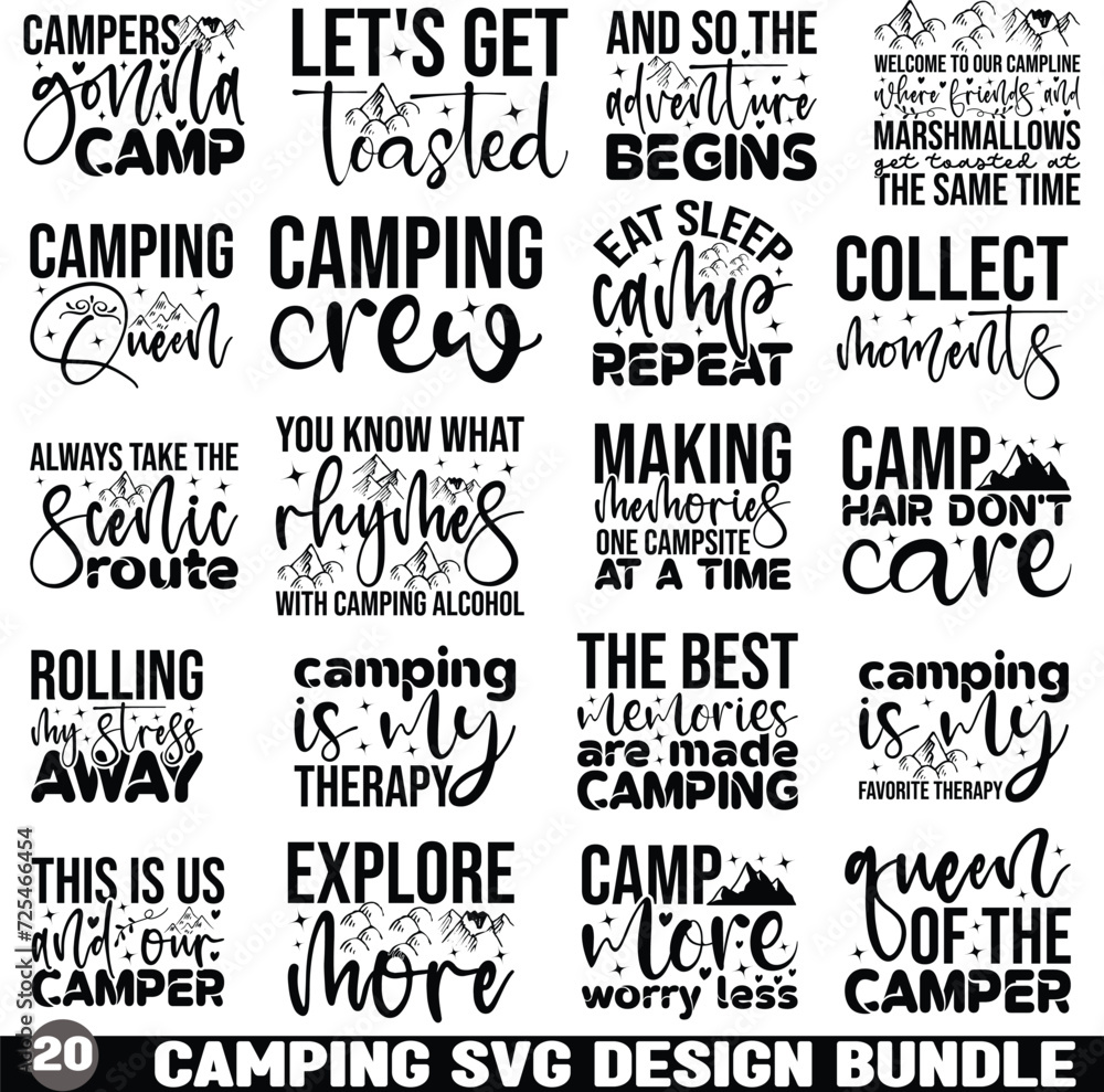 Vecteur Stock Camping Svg Bundle, Camp Life Svg, Camp SVG, Camper Svg ...