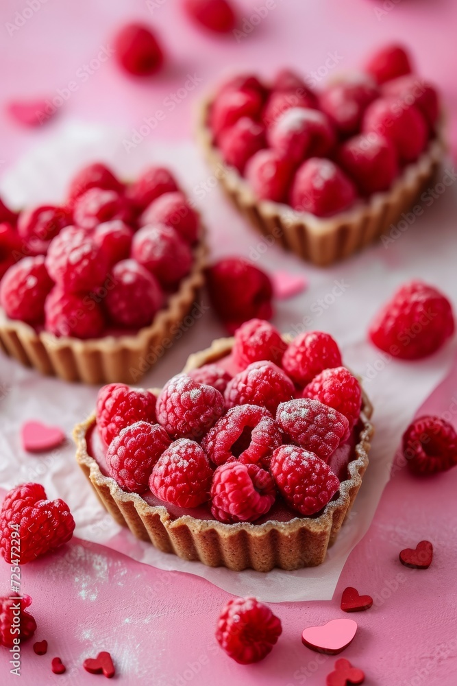 Sweet Romance: Heart-Shaped Raspberry Tarts for Valentine's Banner ...