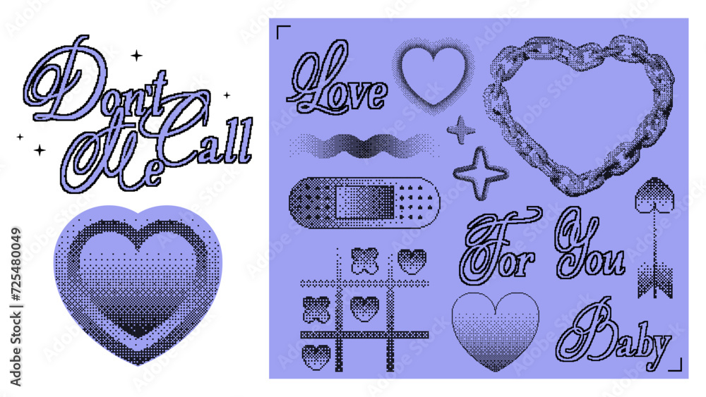 Retro futuristic love-themed stickers for Valentine's Day. Set of ...