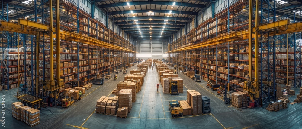 bustling warehouse with a diverse workforce, engaging in different ...