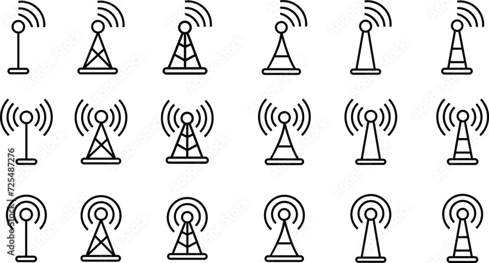 Antenna line icon set. Radio antenna black linear vector isolated on ...