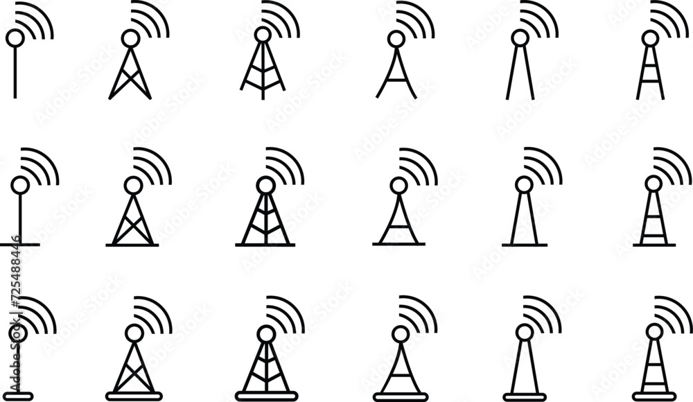 Antenna line icon set. Radio antenna black linear vector isolated on ... Antenna line icon set. Radio antenna black linear vector isolated on ...