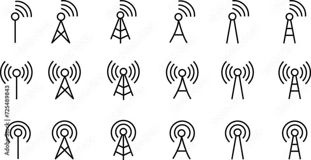 Antenna line icon set. Radio antenna black linear vector isolated on ... Antenna line icon set. Radio antenna black linear vector isolated on ...