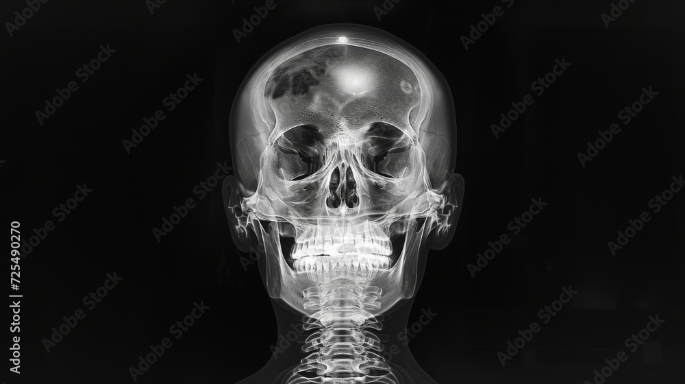 X-ray of the human head and brain. Neurological picture of human skull ...