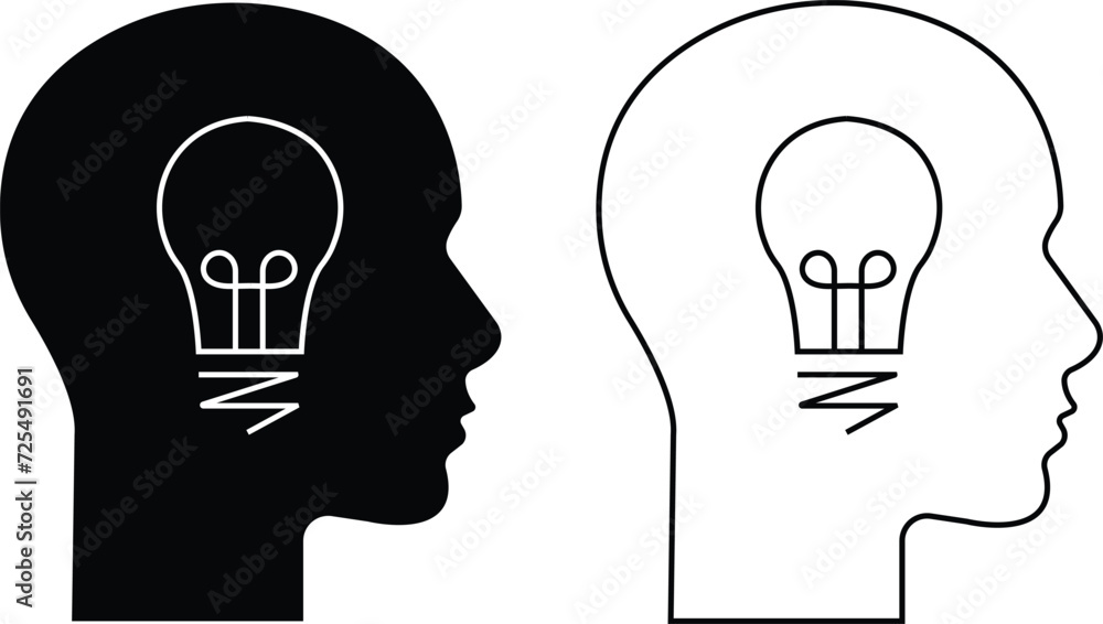 Head with bulb icon set. Inspiration creative idea, Solution and ...