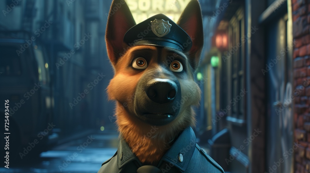 AI generated illustration of a cute and friendly cartoon police dog ...