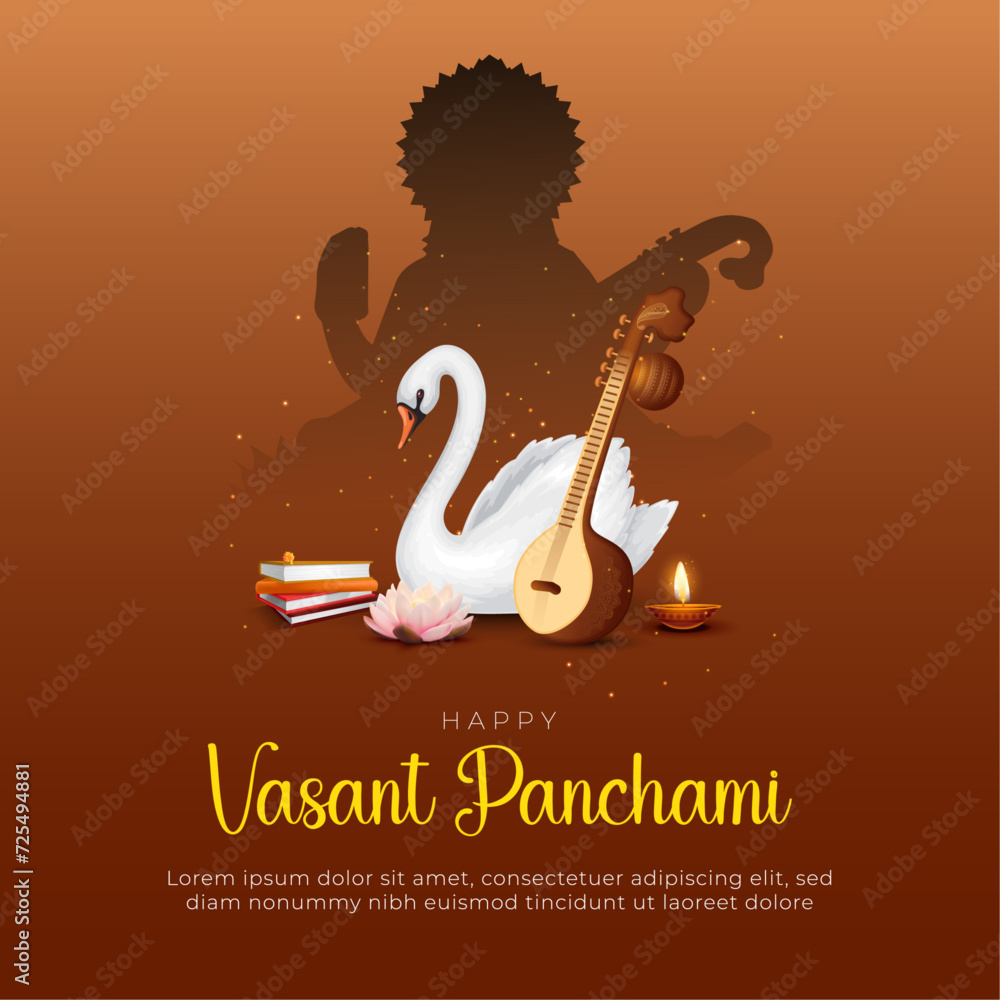 Vecteur Stock Happy Vasant Panchami Post and Greeting Card Design. Maa ...