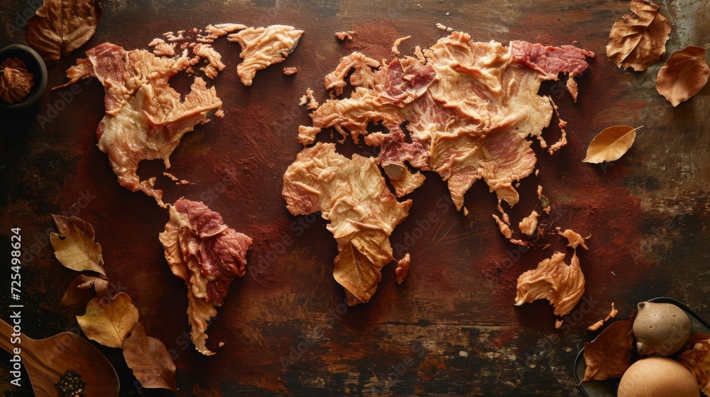World map made of meat. All continents of the food world Stock ...