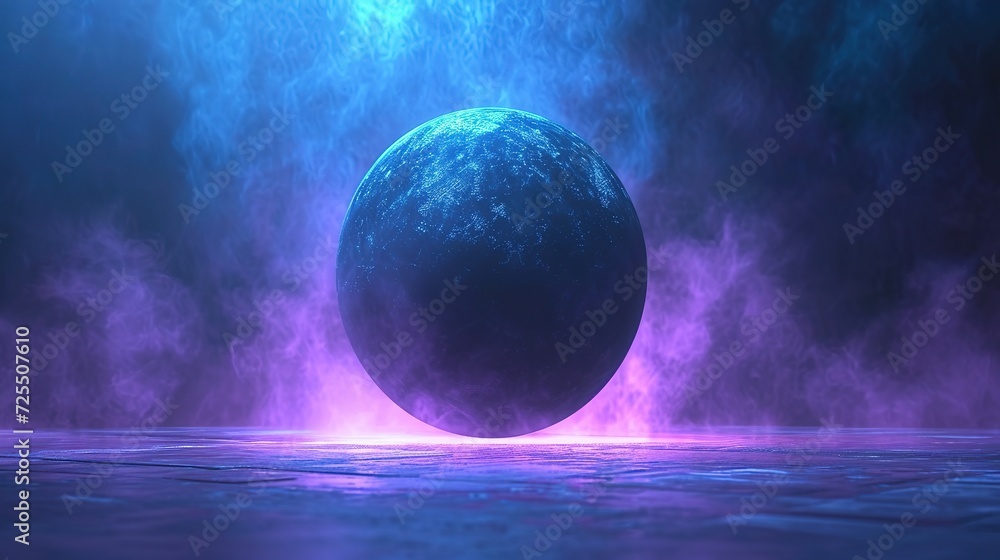 A mysterious dark sphere sits on a reflective surface, surrounded by a ...