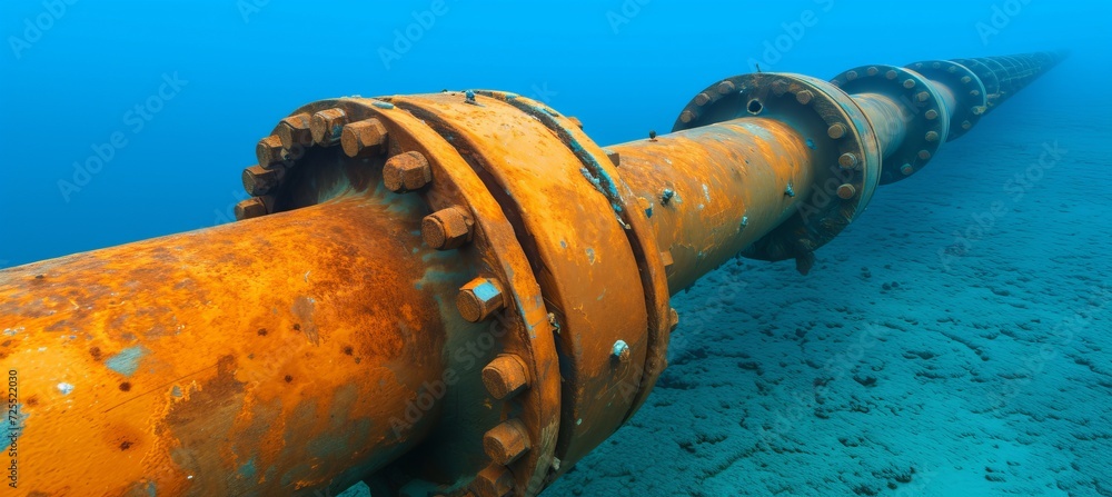 Underwater oil and gas pipeline in blue ocean subsea industry equipment ...