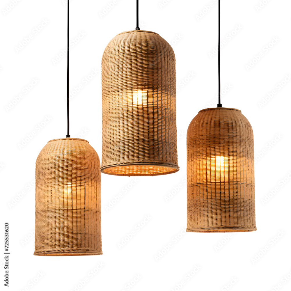 3 Rattan ceiling lamps, Elegant Wicker Ceiling lamps, light bulb ...