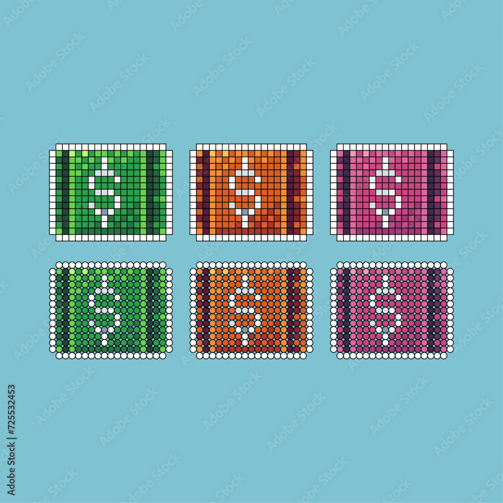 Pixel art stroke sets icon of money paper variation color.Dollar paper ...