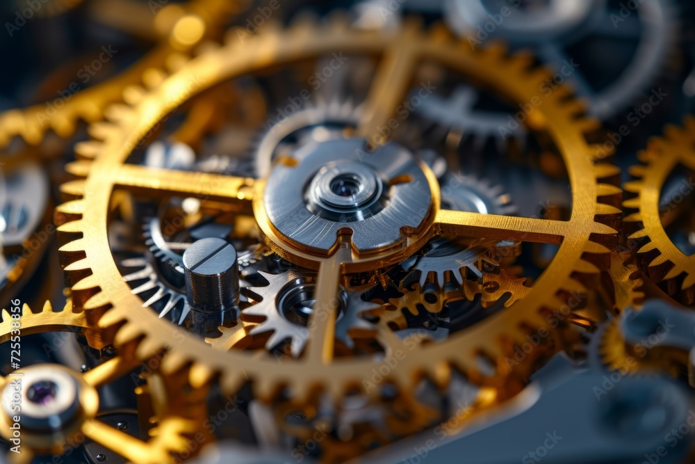 Detailed View Of Functional, Intricate Gold And Silver Gear Mechanism ...