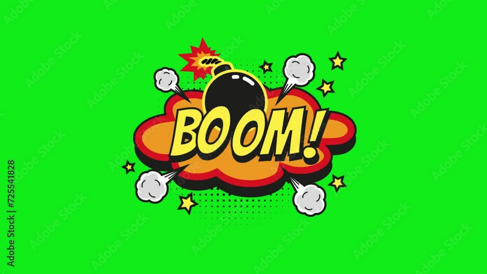Boom! comic text animation on green screen background. Boom! pop art in ...