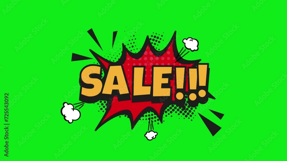 Sale!!! comic text animation on green screen background. Sale!!! pop ...