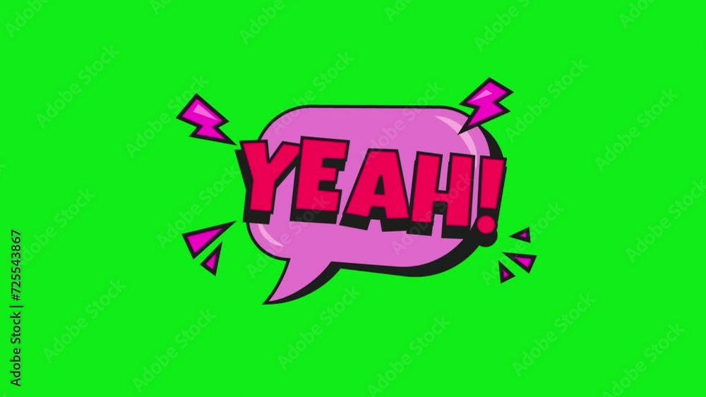Yeah! comic text animation on green screen background. Yeah! pop art in ...