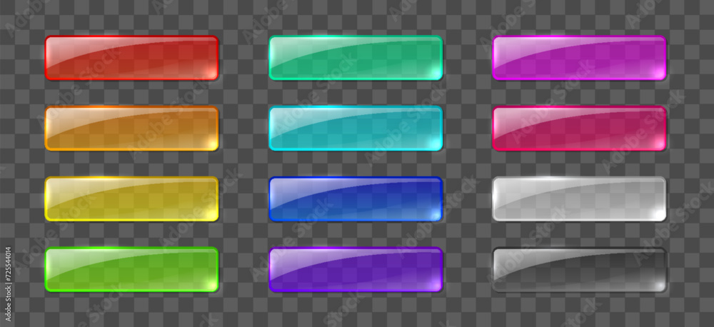 3d transparent glass buttons, web banners different colors. Rectangle ...