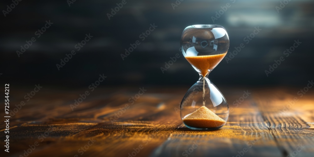 Race Against Time Hourglass Fading On Table, Amidst Dark Backdrop ...