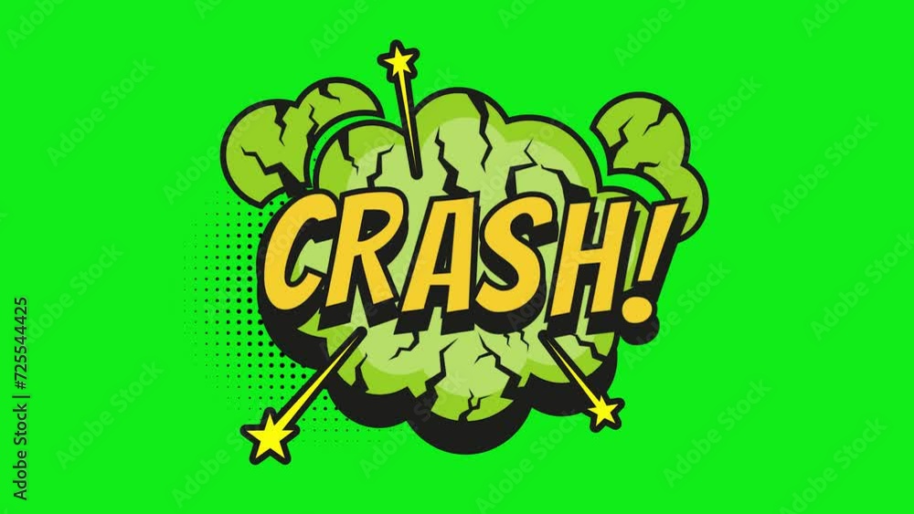 Crash! comic text animation on green screen background. Crash! pop art ...