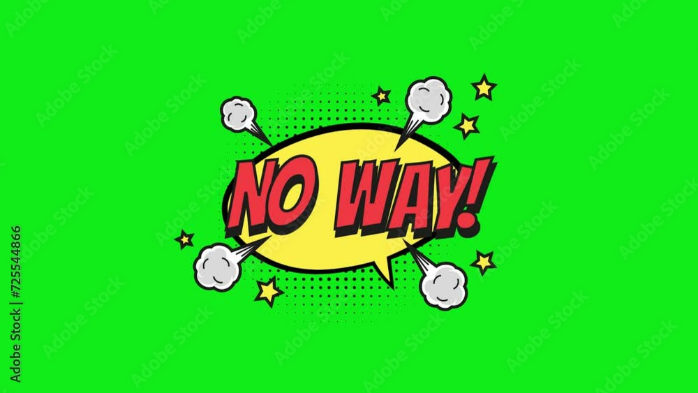 No Way comic text animation on green screen background. No Way pop art ...