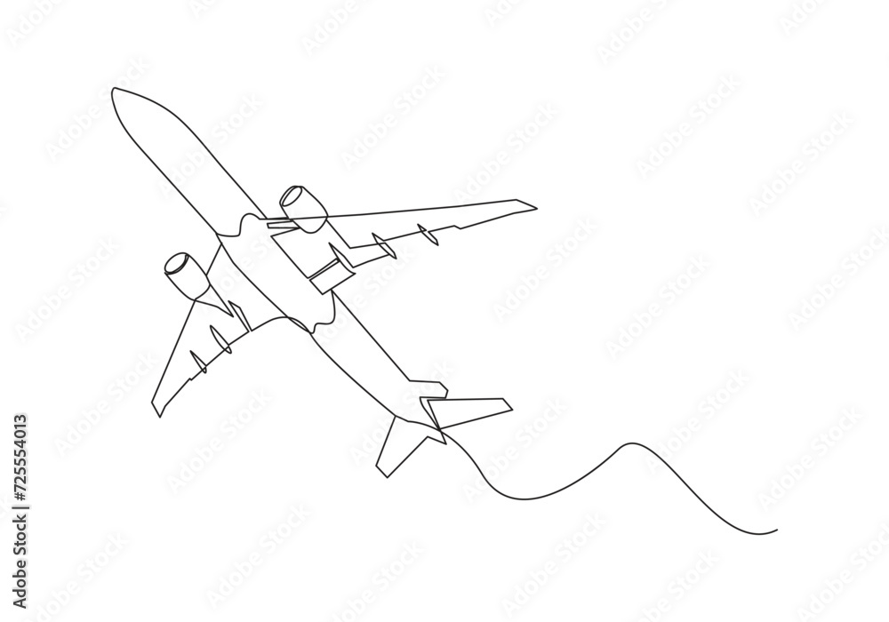 airplane in Continuous one line drawing. Takeoff is the phase of flight ...