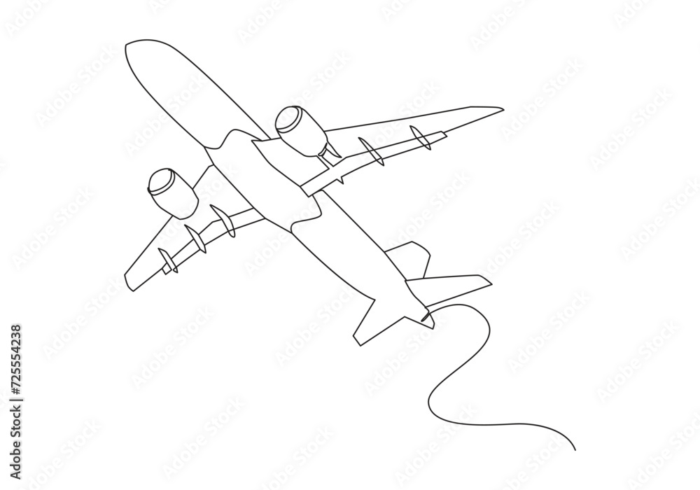 airplane in Continuous one line drawing. Takeoff is the phase of flight ...