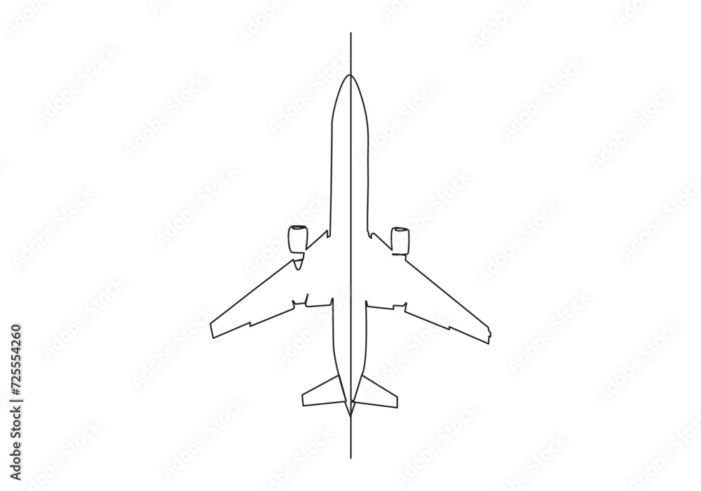 airplane in Continuous one line drawing. Takeoff is the phase of flight ...