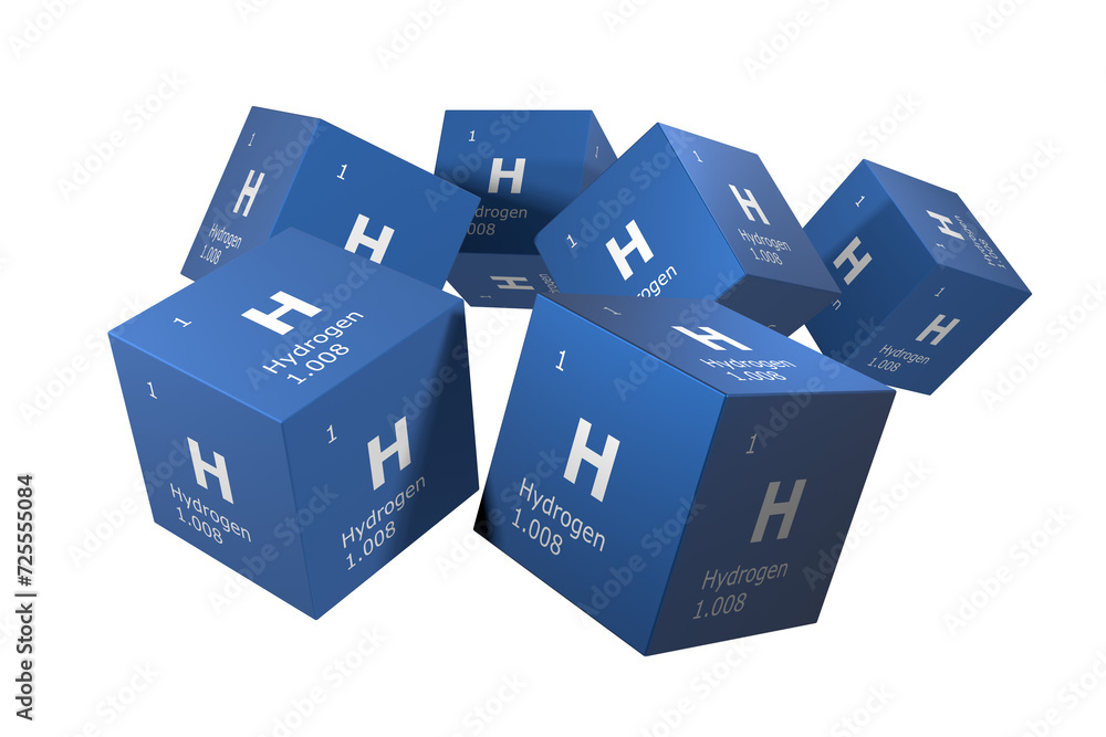 Hydrogen, 3D rendering of symbols of the elements of the periodic table ...