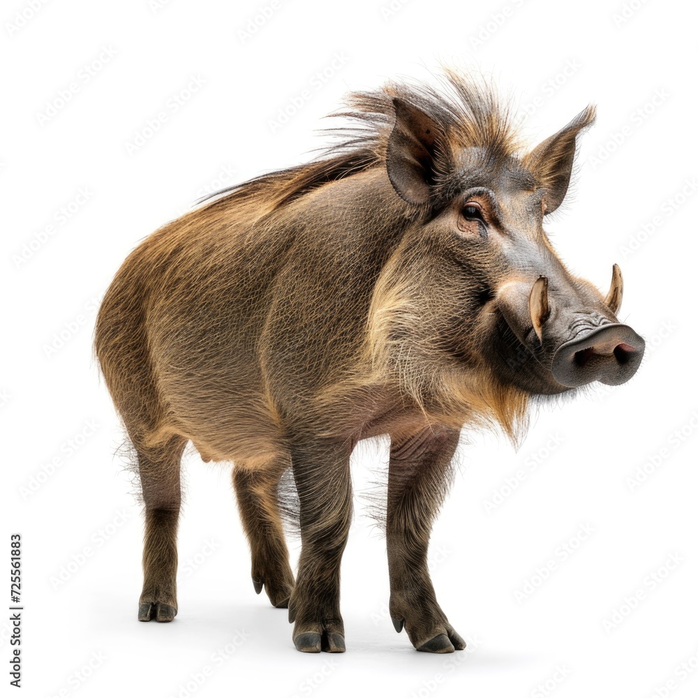 Warthog standing side view isolated on white background, photo ...