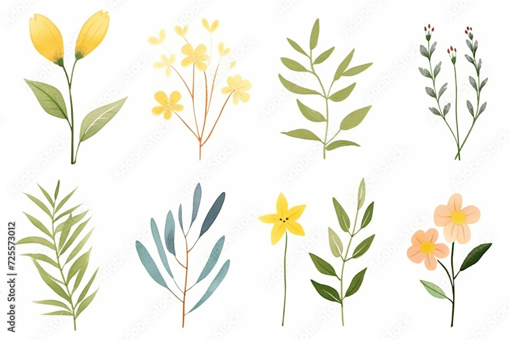 Hand-drawn illustrations of various botanical elements, perfect for a ...