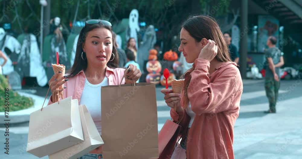 On city women relish ice cream expressing vibrant emotions Street food ...