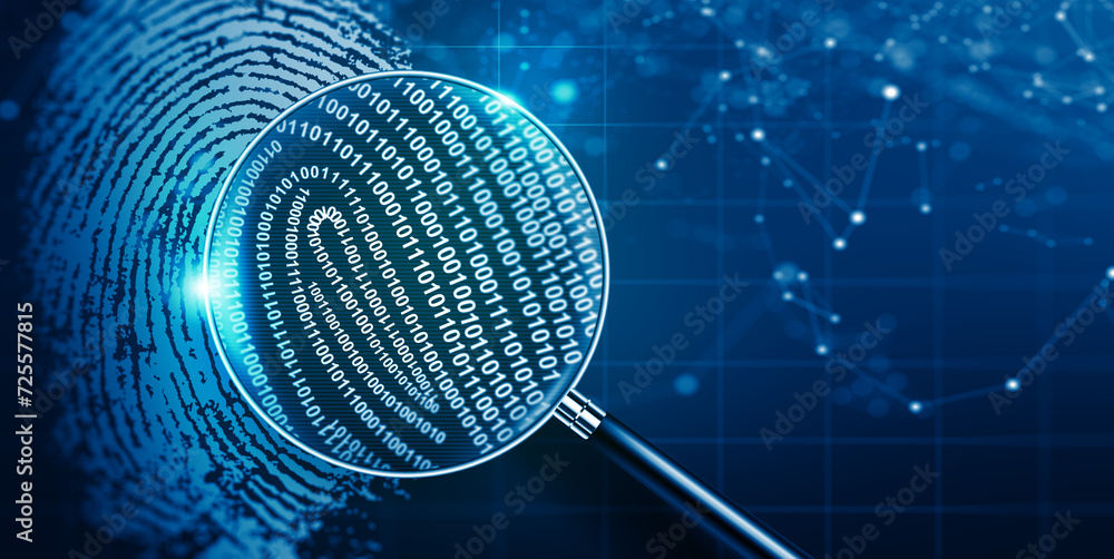 Magnifying glass and Biometrics authentication technology with binary ...