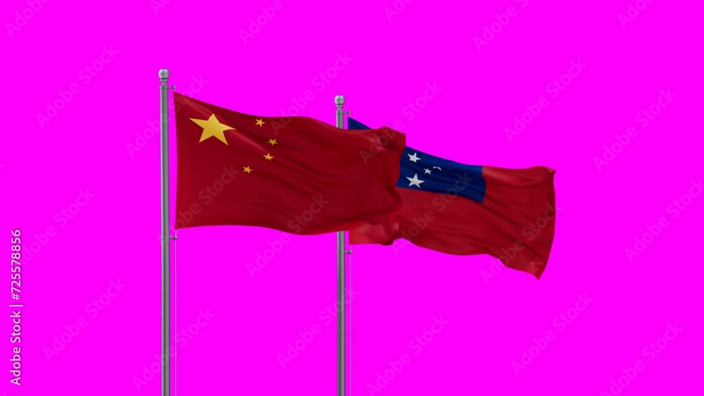 Samoa and China flag waving with colored chroma key for easy background ...
