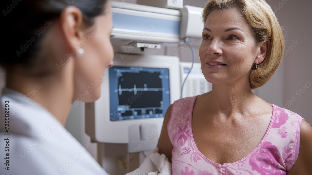 Nurse Assisting Patient Undergoing Mammogram In the Hospital, Female ...