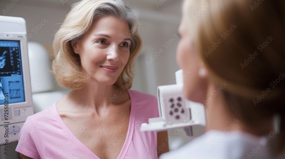Nurse Assisting Patient Undergoing Mammogram In the Hospital, Female ...