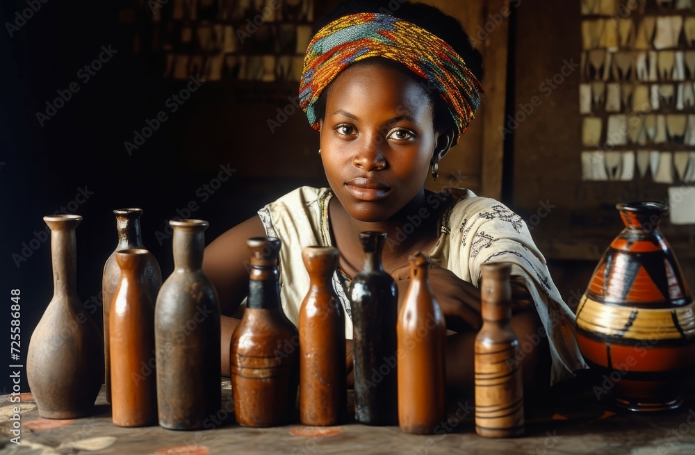 Cuban woman selling traditional pottery vases. Female with ceramic ...