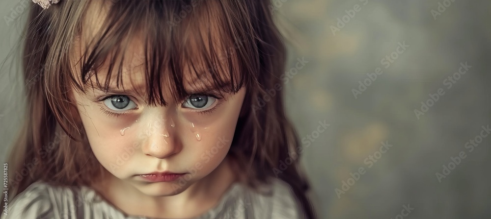Crying toddler girl with teary eyes, expressing sadness with visible ...