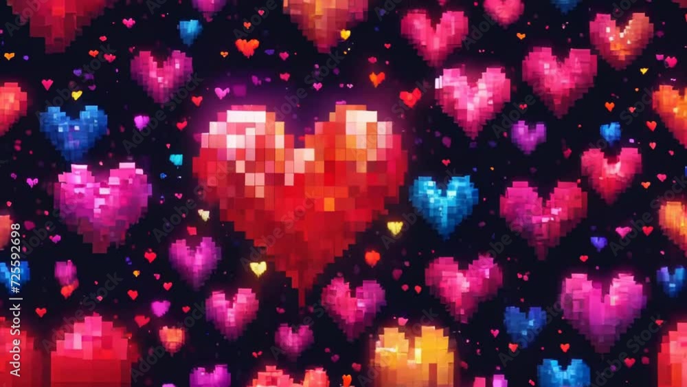 pixelated hearts dancing across the screen, each one pulsating with ...