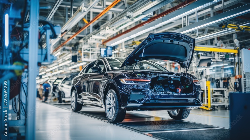 Assembly of an electric vehicle in a modern and technologically advanced automotive plant Stock ...