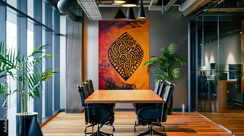 A modern office in Africa with a painting of modern African art Stock ...