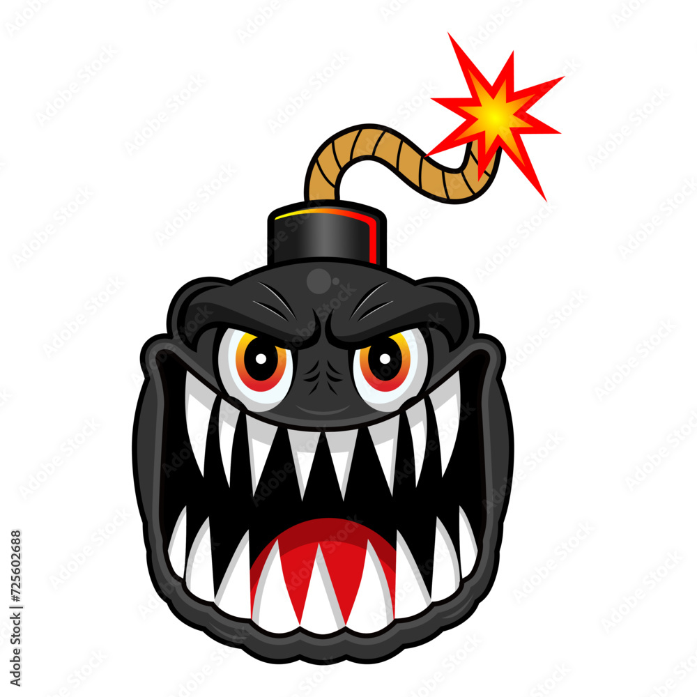 Vector illustration of a bomb icon with a scary face, angry with sharp ...