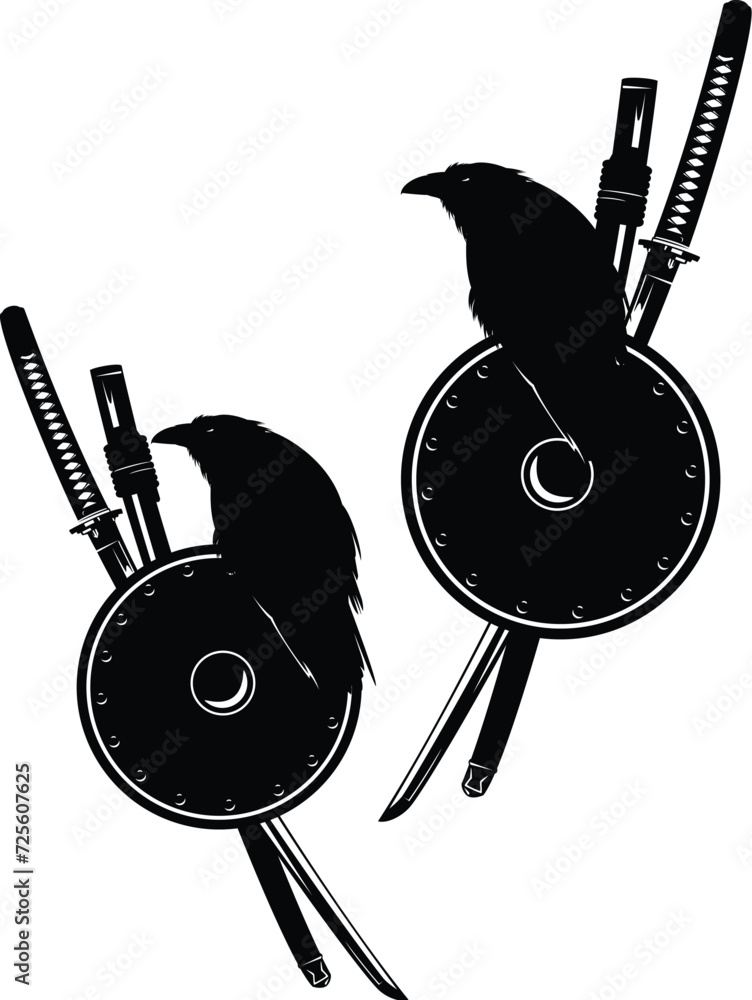 japanese samurai katana sword and sheath with round metal shield with ...