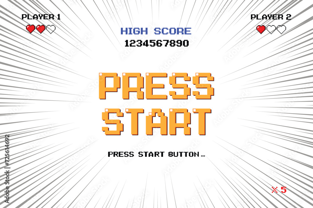 PRESS START button .pixel art .8 bit game. retro game. for game assets ...