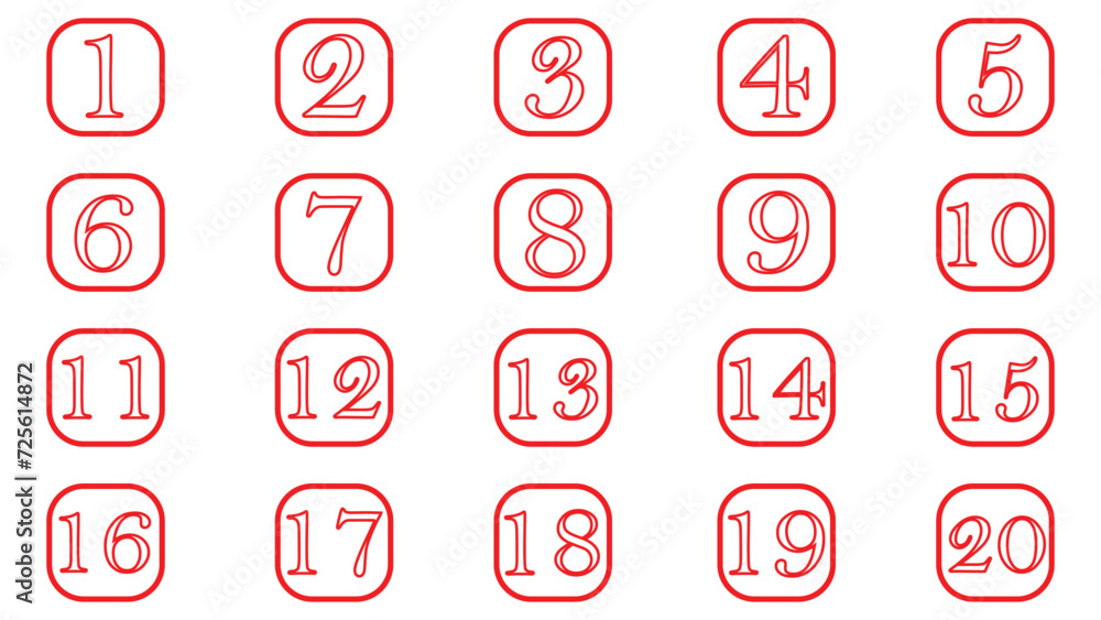 number digit icon vector set. 1 to 20 number with white background ...