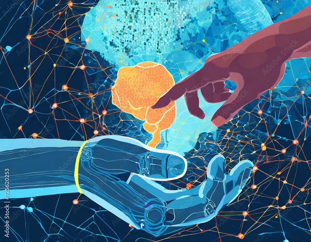 Technology meets humanity background, modern remake of The Creation of ...