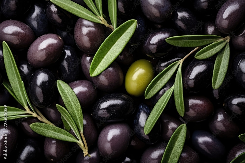 Ripe fresh green and black olives closeup top view. Olives background ...