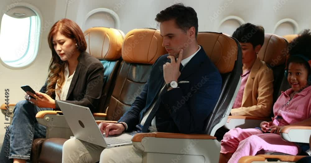 Stewardess taking care passenger. Cabin crew, air hostess working in ...