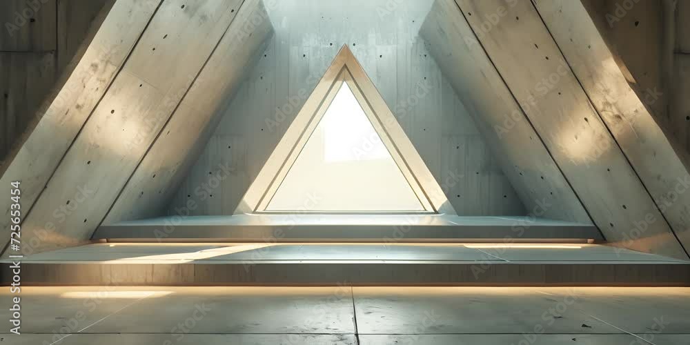 Triangular window in a concrete room. Architectural design concept ...