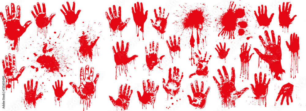 Red Bloody Handprints Collection on White Background. Horrifying set of ...