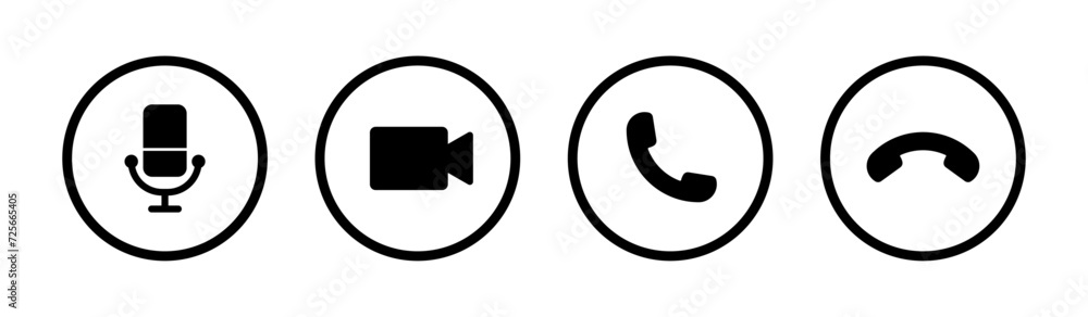 Video call icon set for smartphone interface with microphone, recorder ...